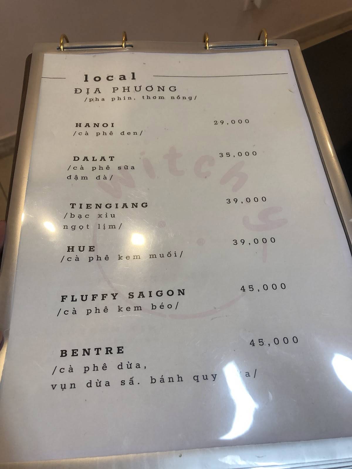 Menu at Witchy Cafe Bakery, Ho Chi Minh City