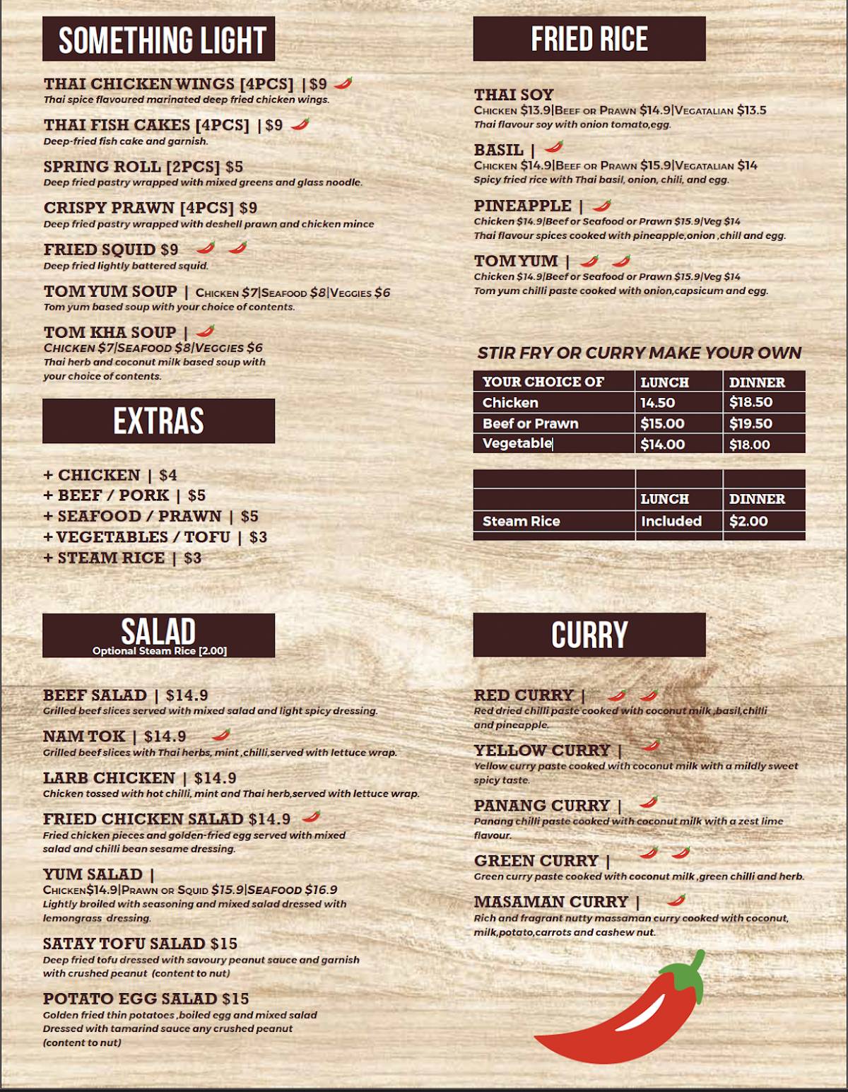 Menu at Wok & Ladle: Thai Eatery restaurant, East Perth