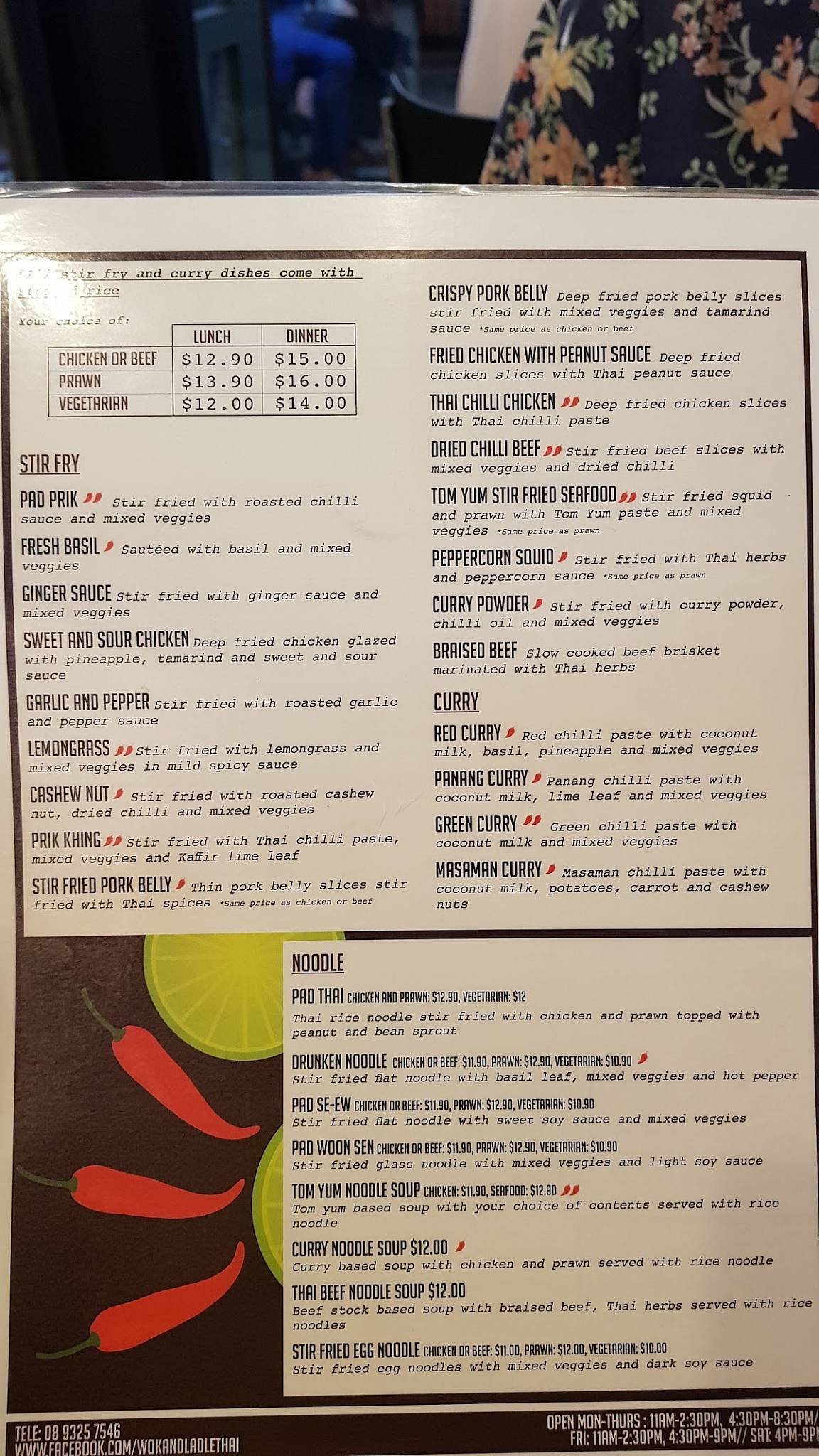 Menu at Wok & Ladle: Thai Eatery restaurant, East Perth