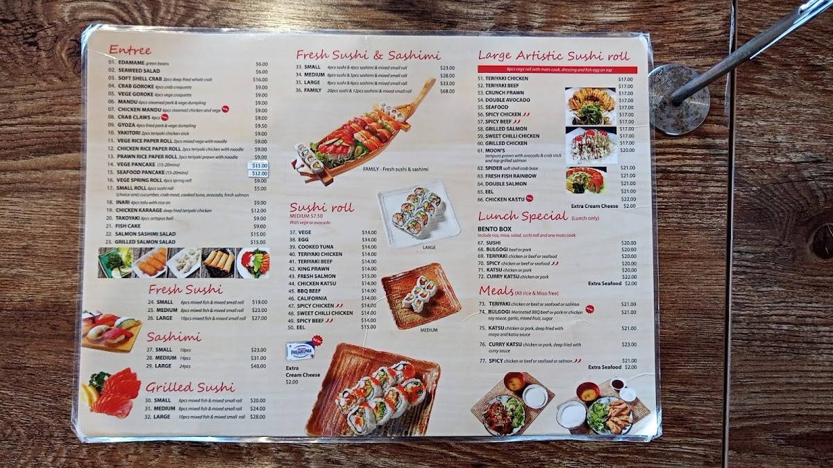 Menu at Moon Sushi Wollongong restaurant, Wollongong, 3/26 Gladstone Ave