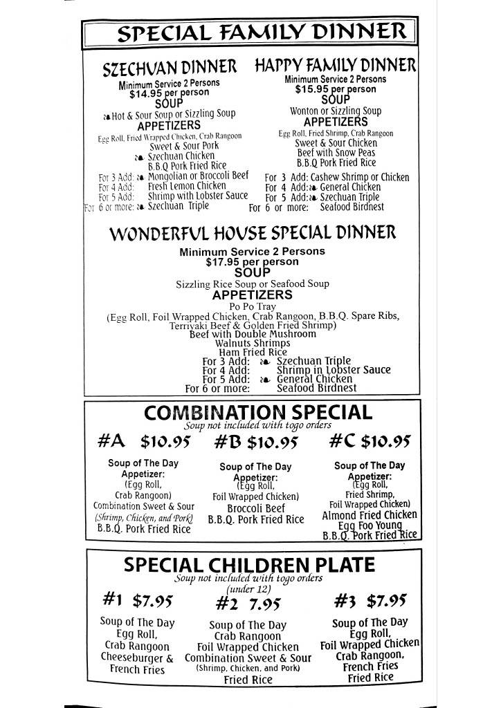 Menu at Wonderful House Chinese Restaurant, Trinidad