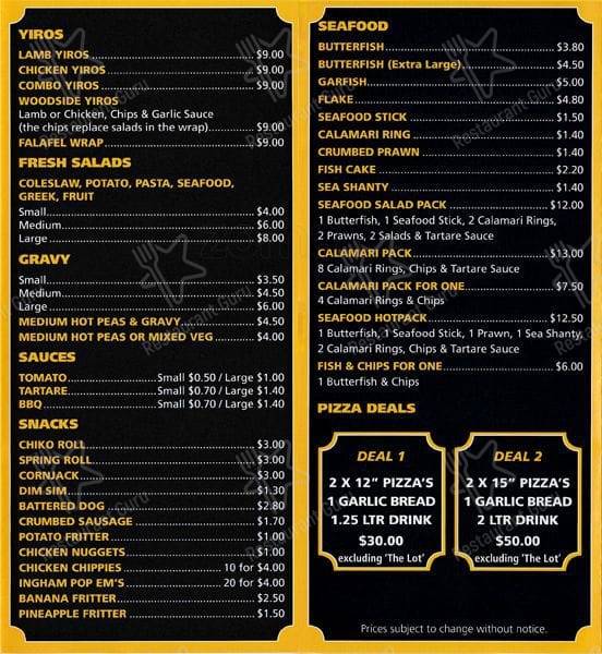 Menu at The Woodside Hotel pub & bar, Woodside