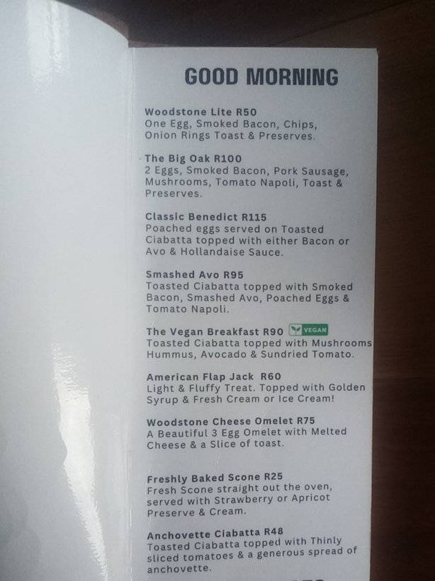 Menu at Woodstone Restaurant & Wine Bar, Howick, White House Centre
