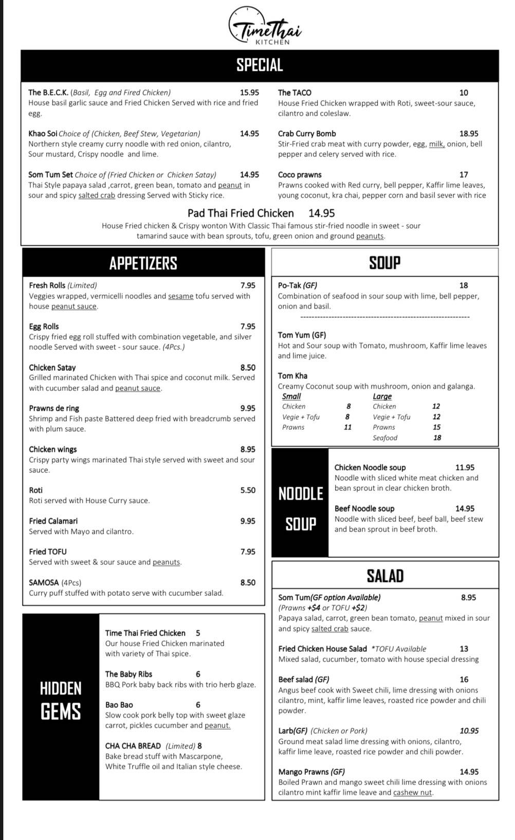 Menu at Time Thai Kitchen restaurant, Pleasanton