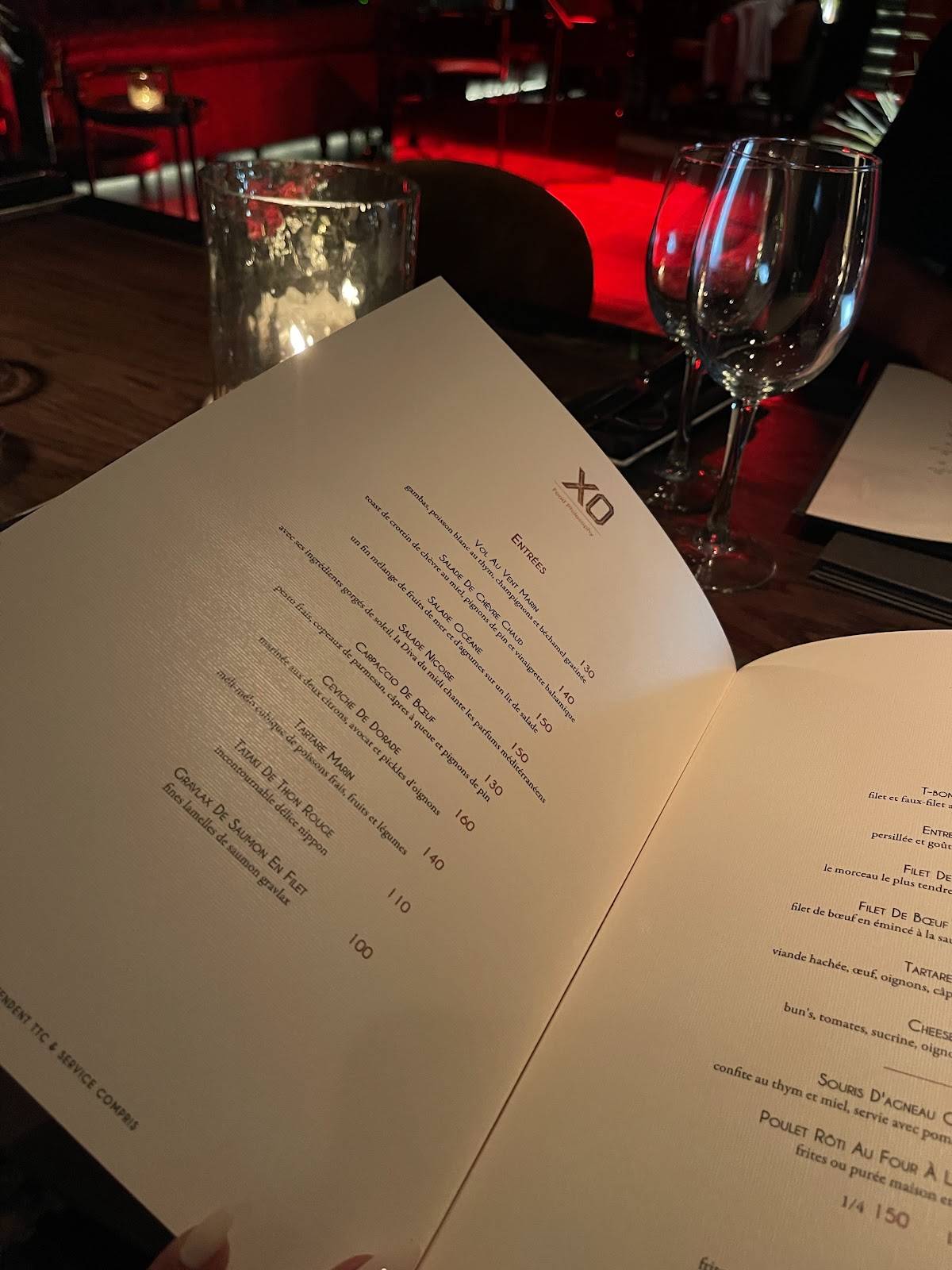 Menu at XO Lounge Restaurant, Casablanca