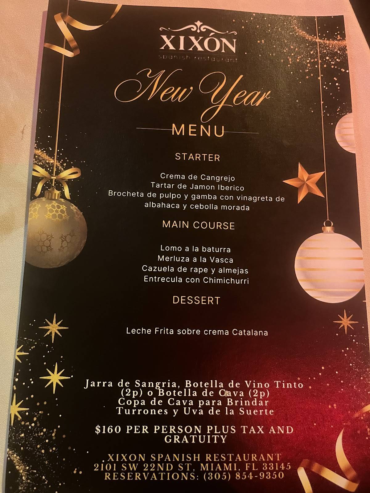 Carta de Xixón Spanish Restaurant, Miami
