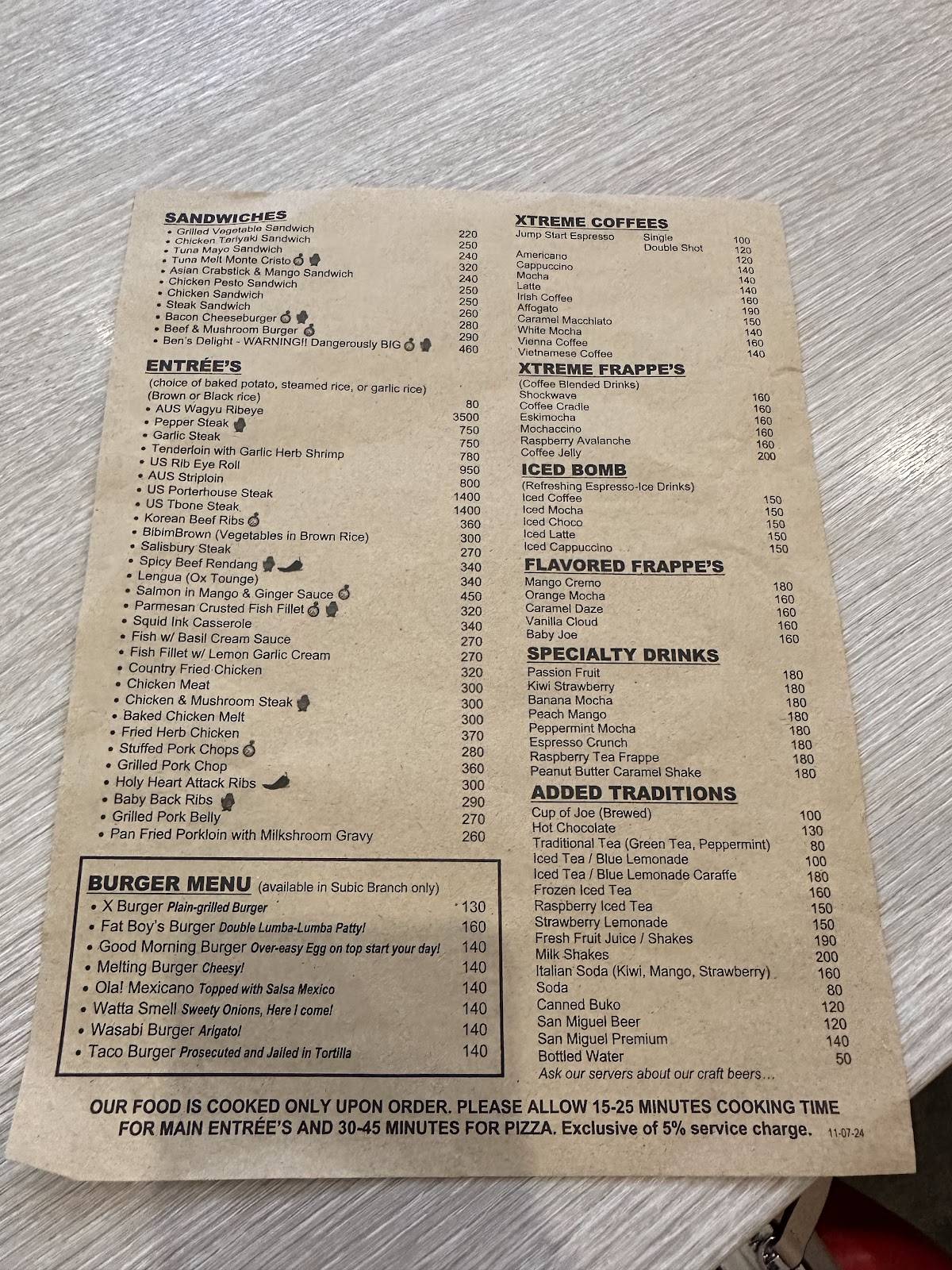 Menu at Xtremely Xpresso Cafe, Olongapo, #1 Dewey Avenue Subic Bay ...