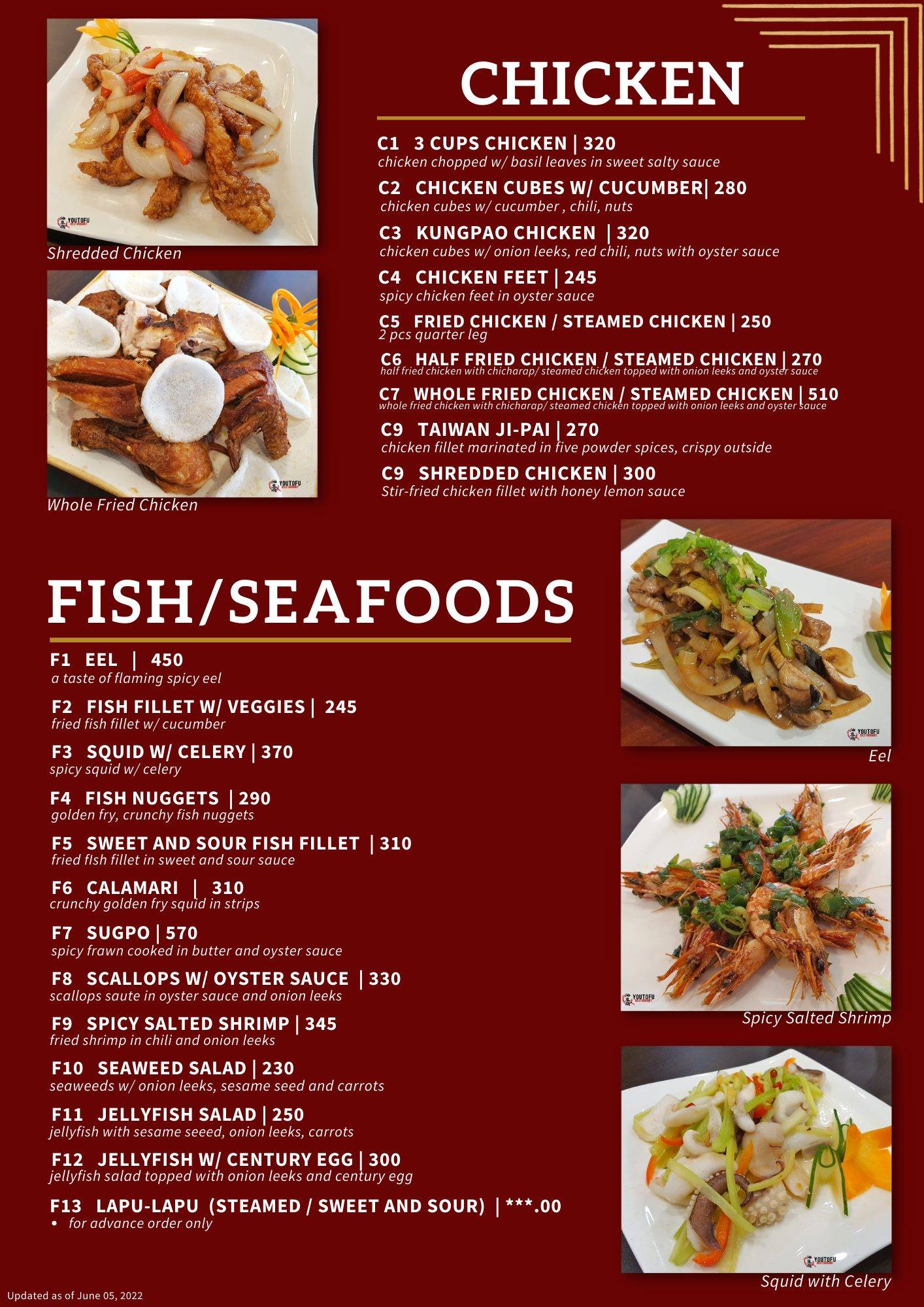 Menu at YOUTOFU Restaurant, San Pablo City, Cosico Ave