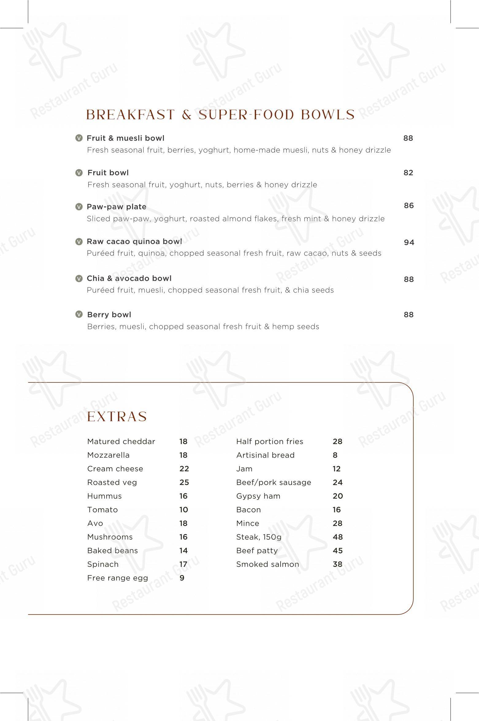 Menu at Ya-Ya Cafe, Cape Town