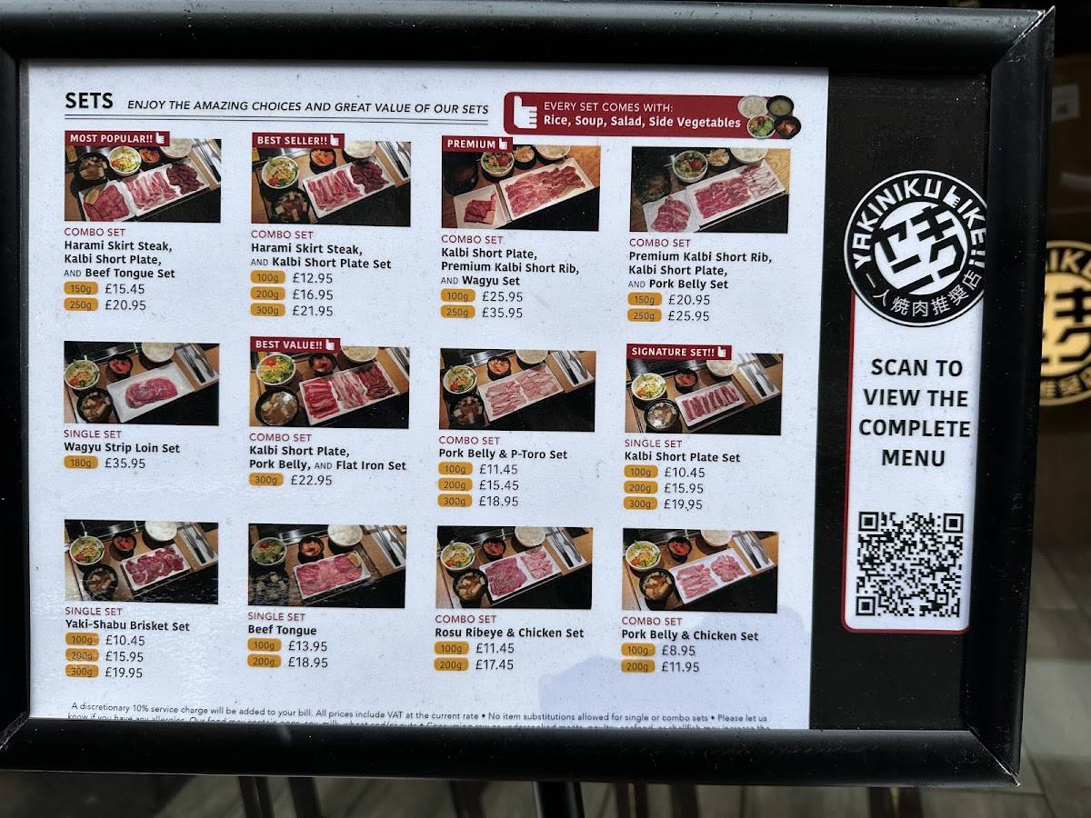 Menu at Yakiniku Like restaurant, London