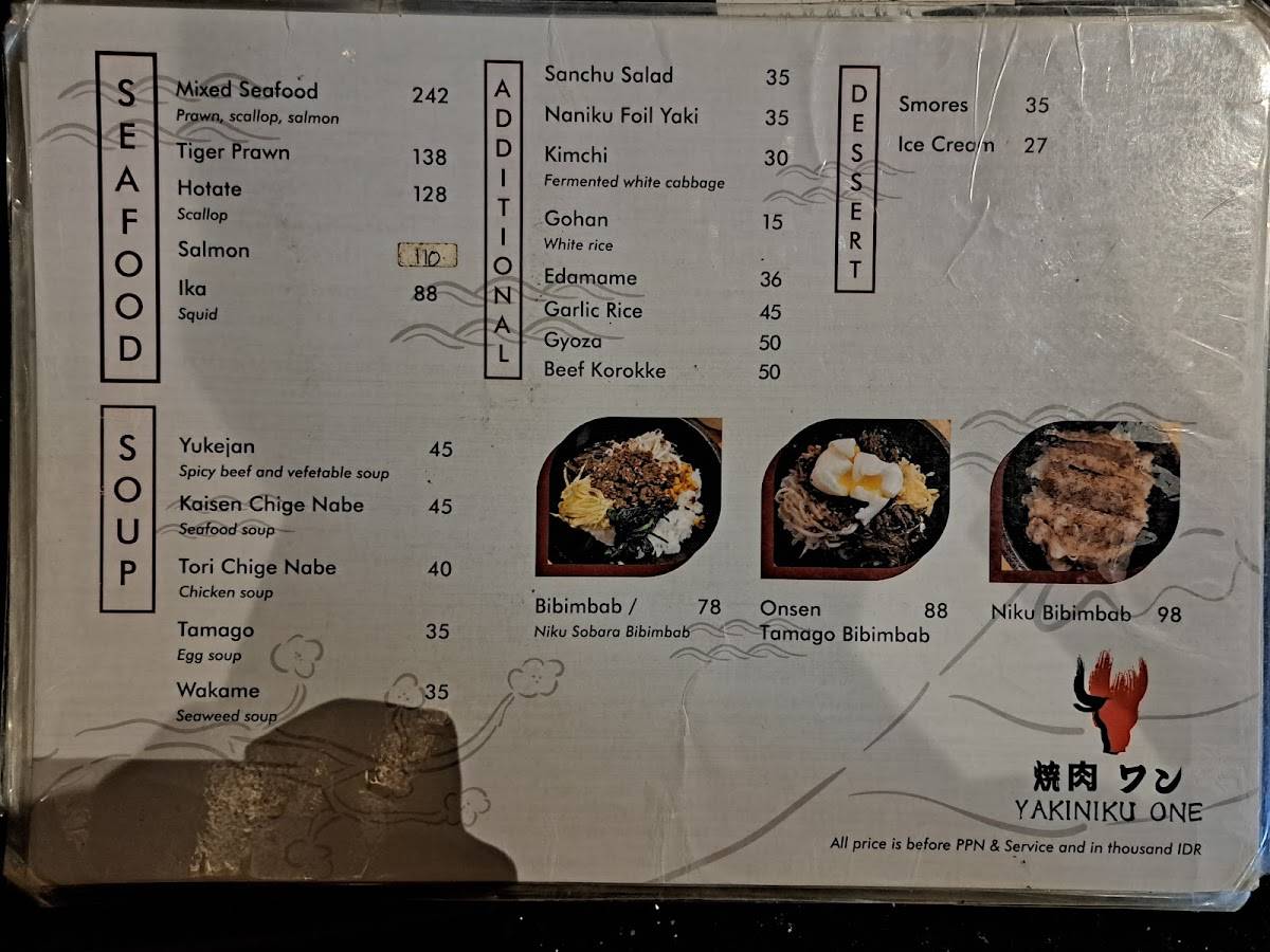 Menu at Yakiniku One restaurant, South Jakarta, Fair Ground Lot 14 SCBD ...
