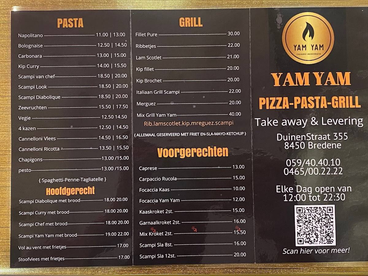 Speisekarte von Yam Yam, Bredene