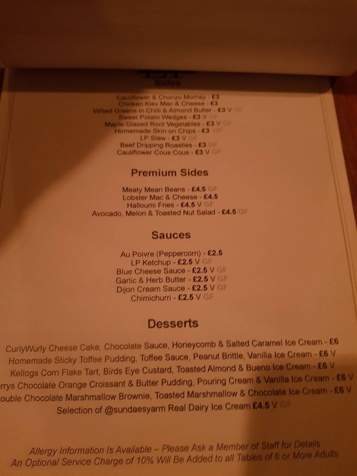 Menu at Lost Property Restaurant, Yarm