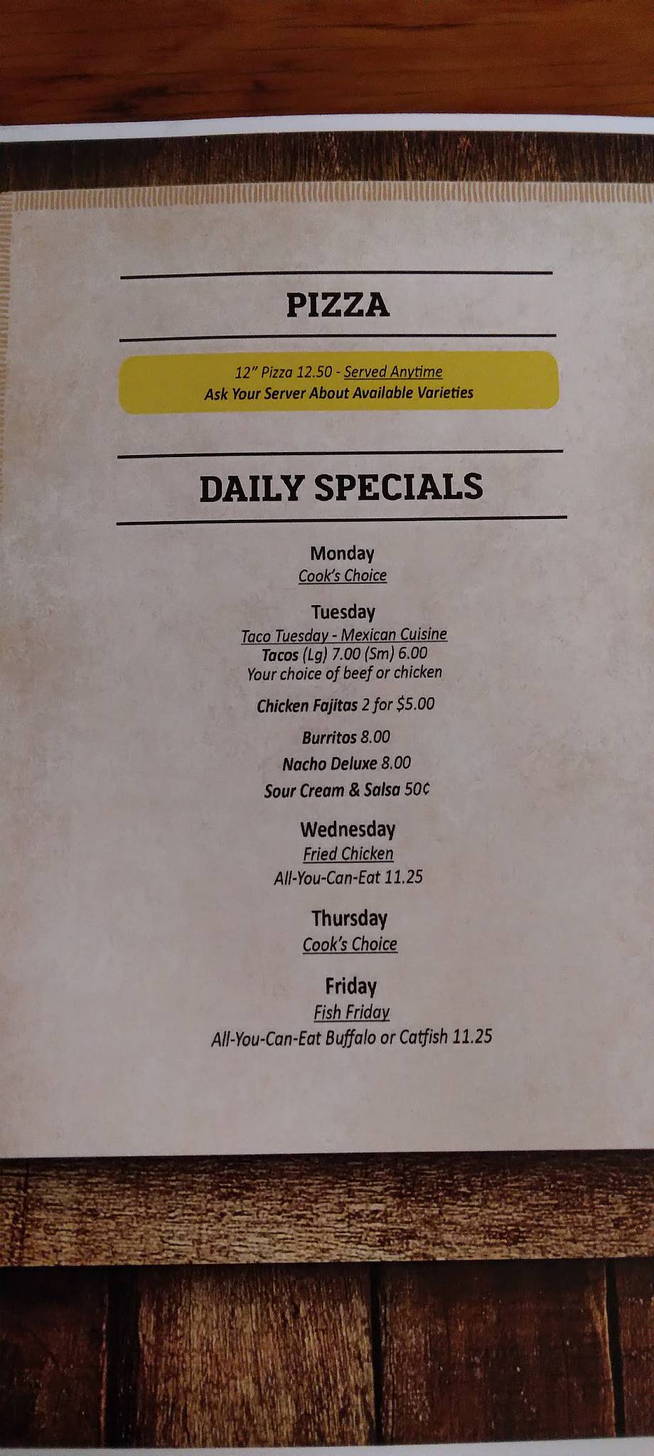 Menu at Yellow Rose Saloon pub & bar, Lomax