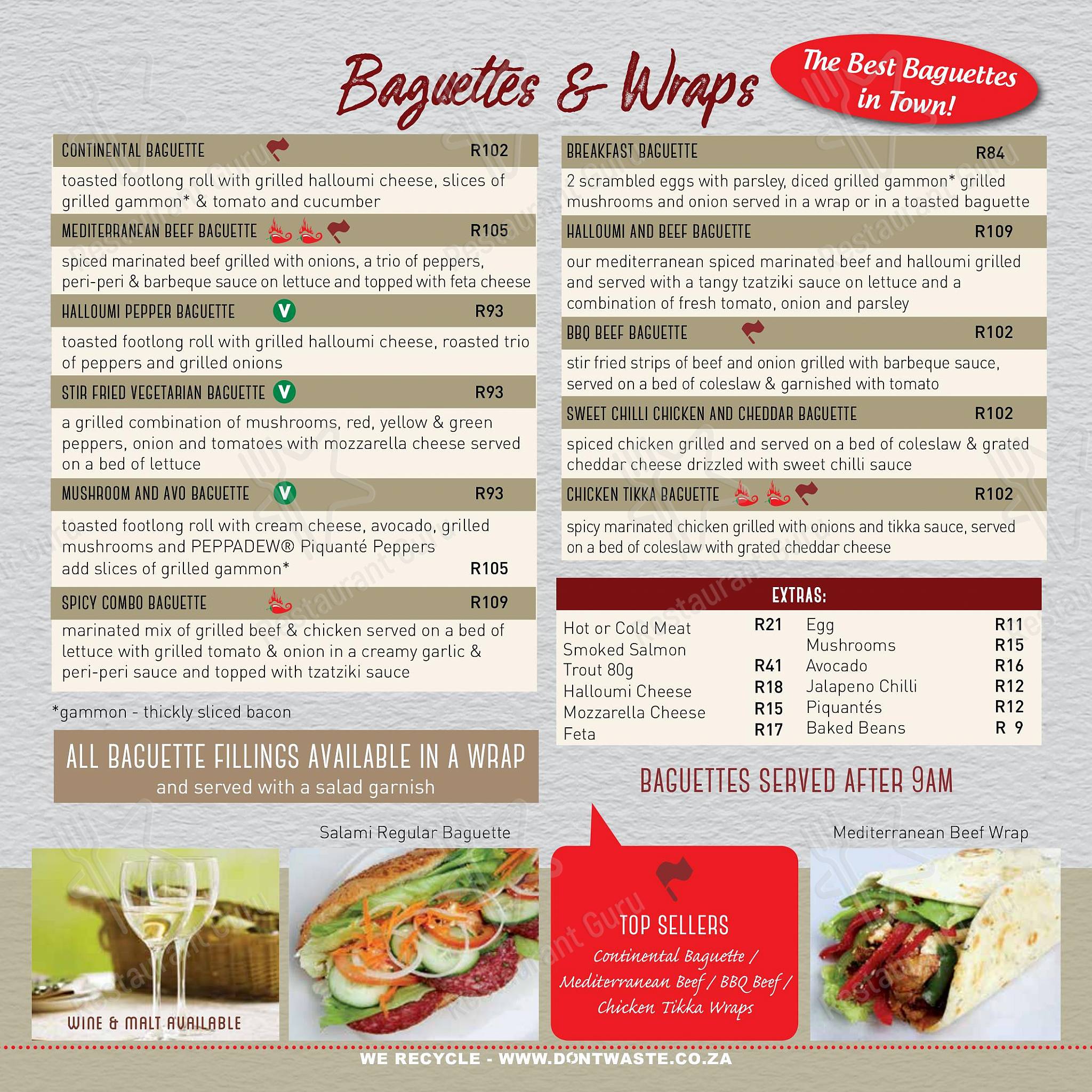 Carta del café Yiroll Caffe'bake, Durban