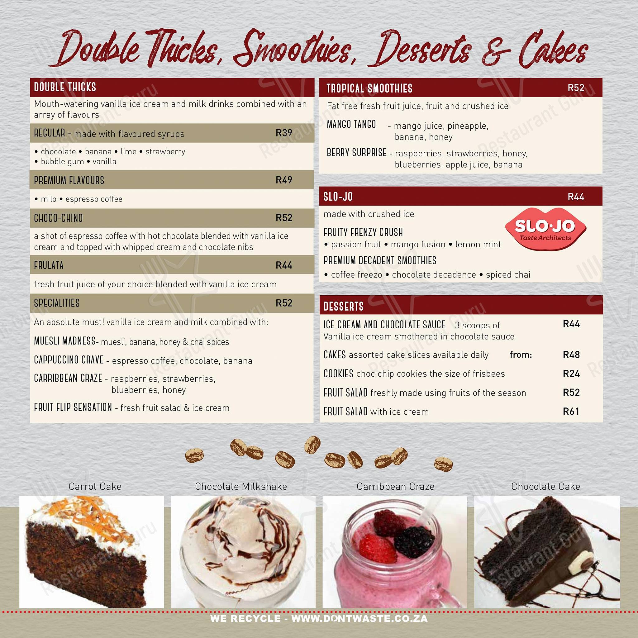 Menu at Yiroll Caffe'bake cafe, Durban