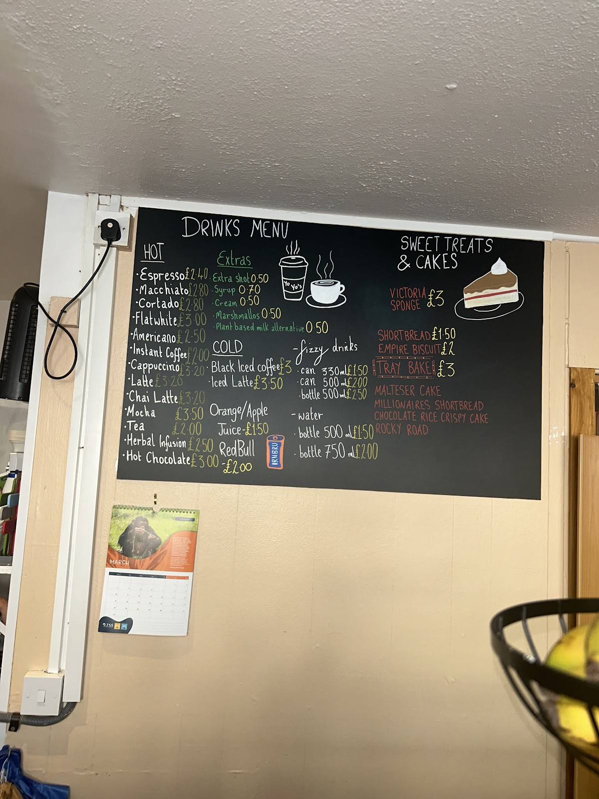 Menu at Yo Yo's Cafe, Edinburgh