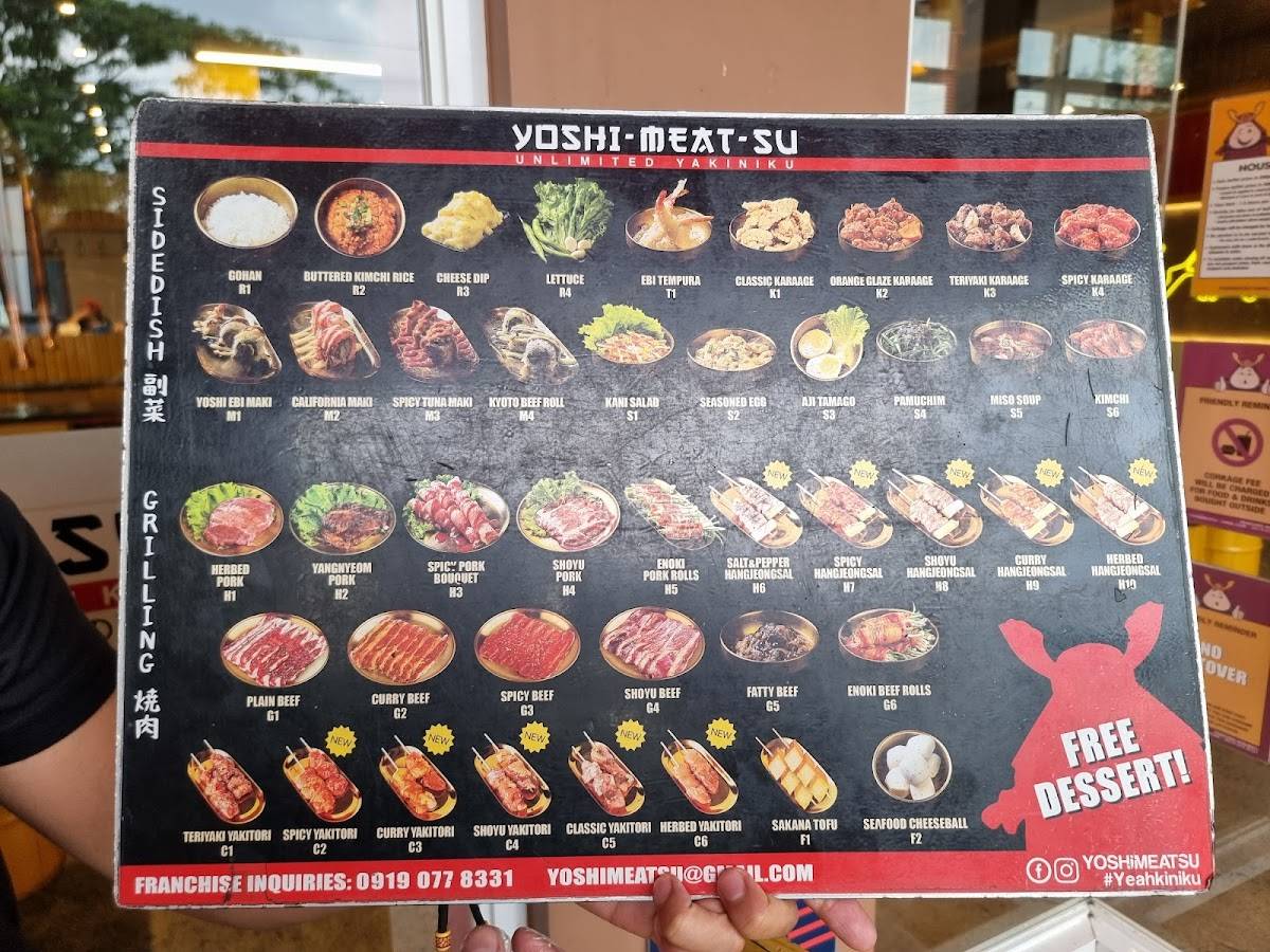 Menu at Yoshimeatsu Mabalacat restaurant, Mabalacat
