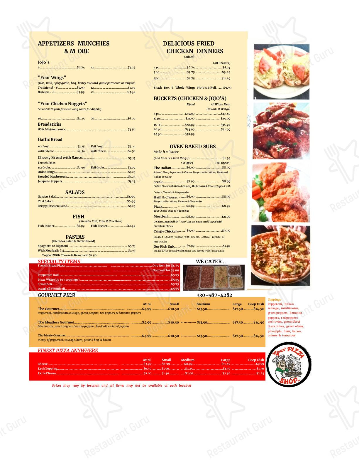 Menu at Your Pizza of Hartville pizzeria, Hartville