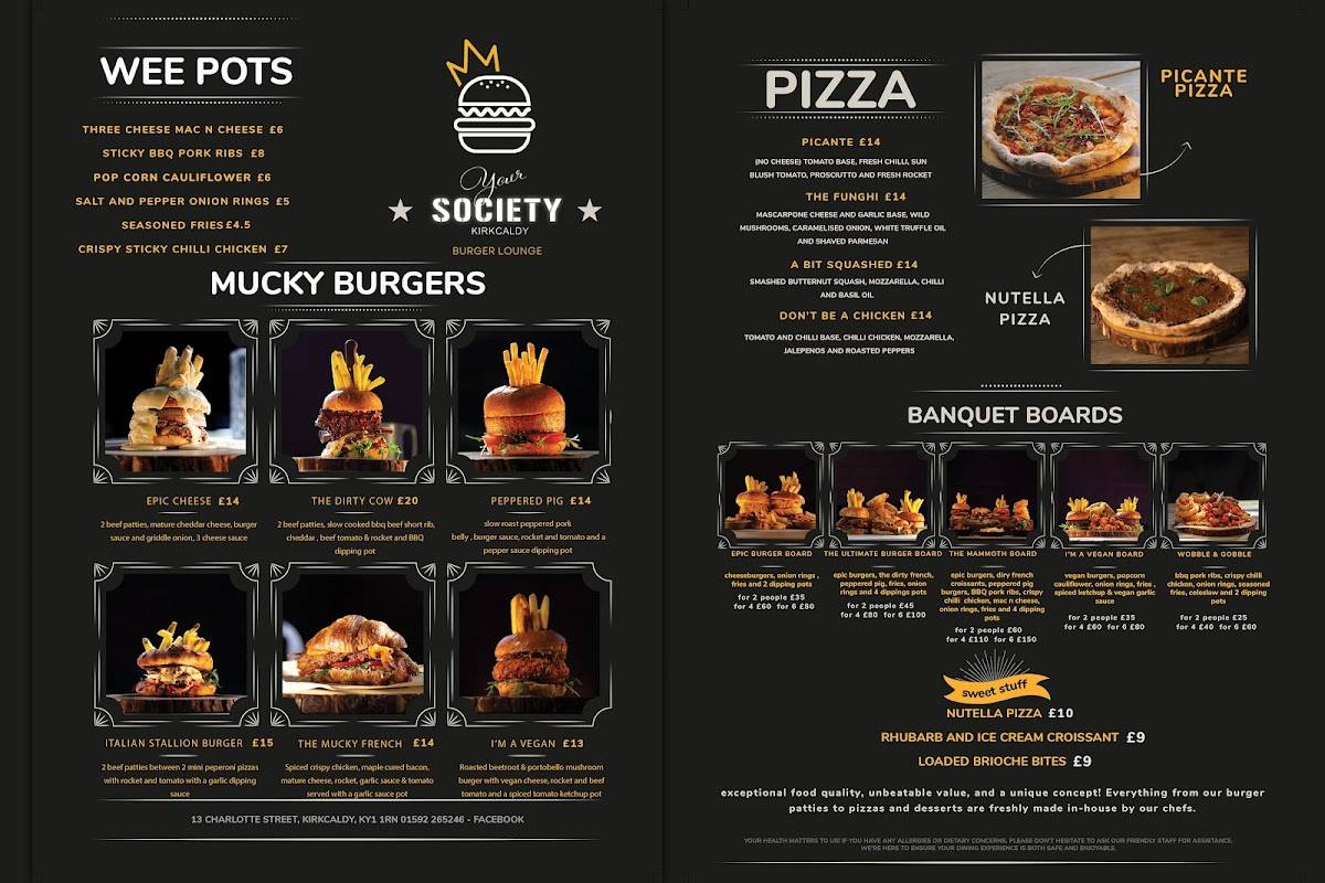 Menu at Your Society Kirkcaldy restaurant, Kirkcaldy