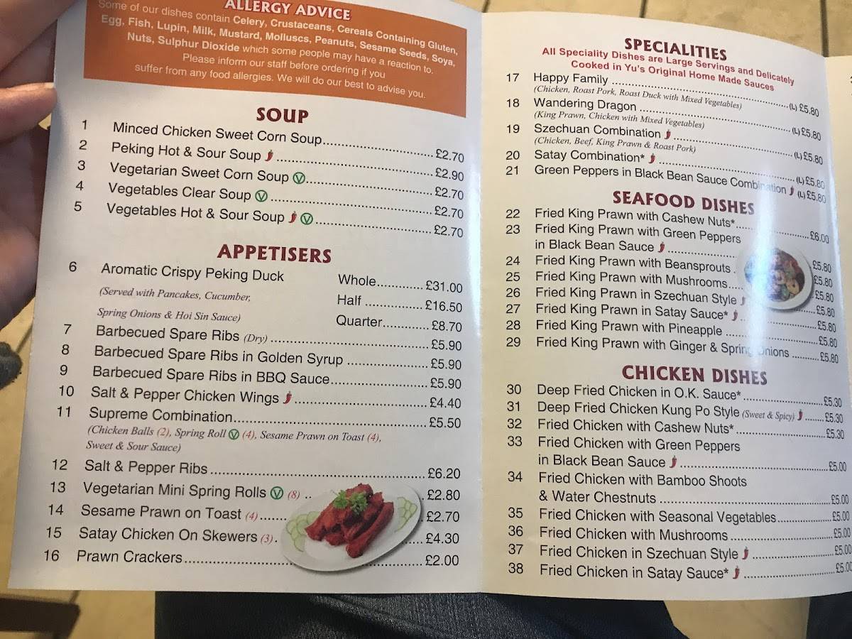Menu at Yu's kitchen Chinese, fish and chips takeaway restaurant, Wisbech