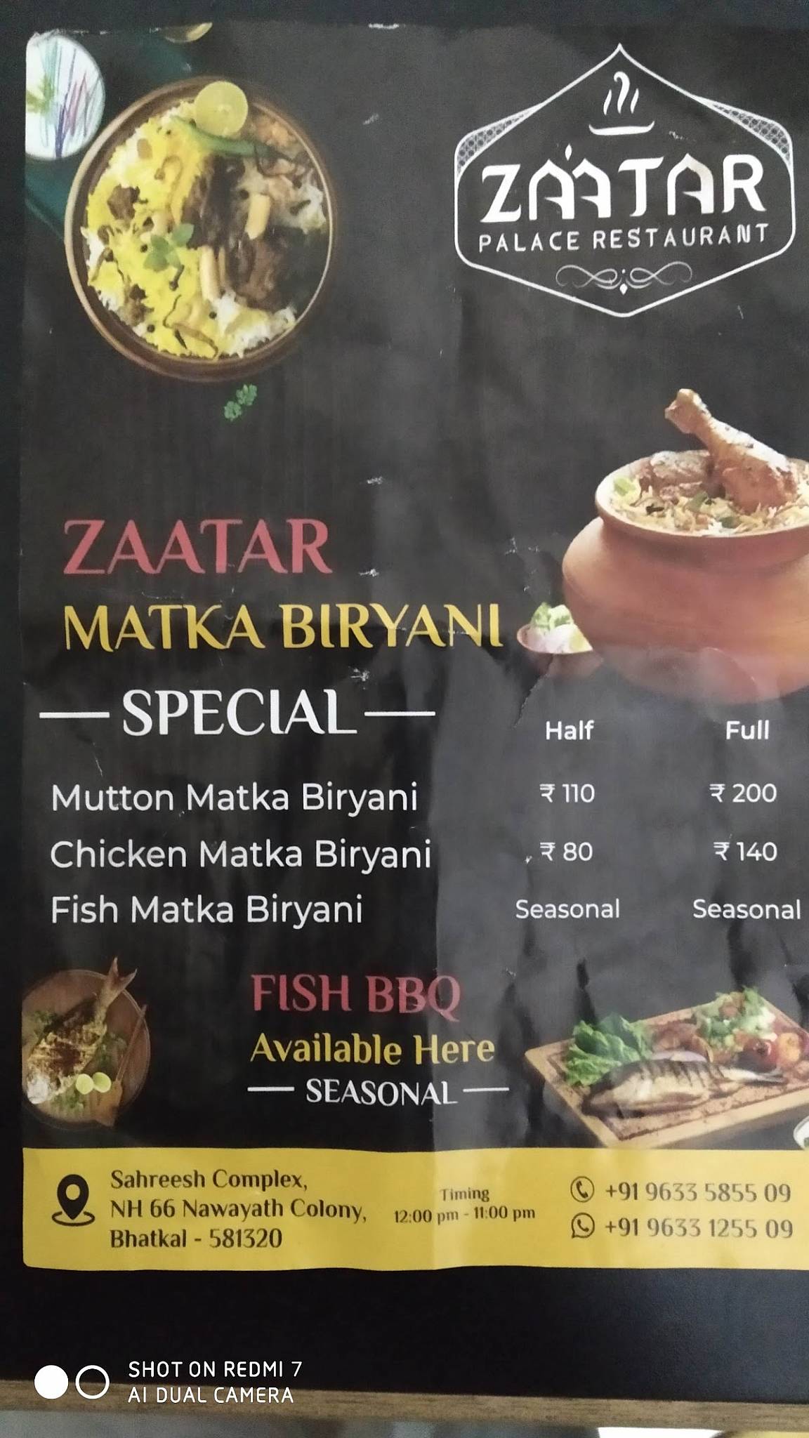 Menu at Zaatar Palace Restaurant, Bhatkal