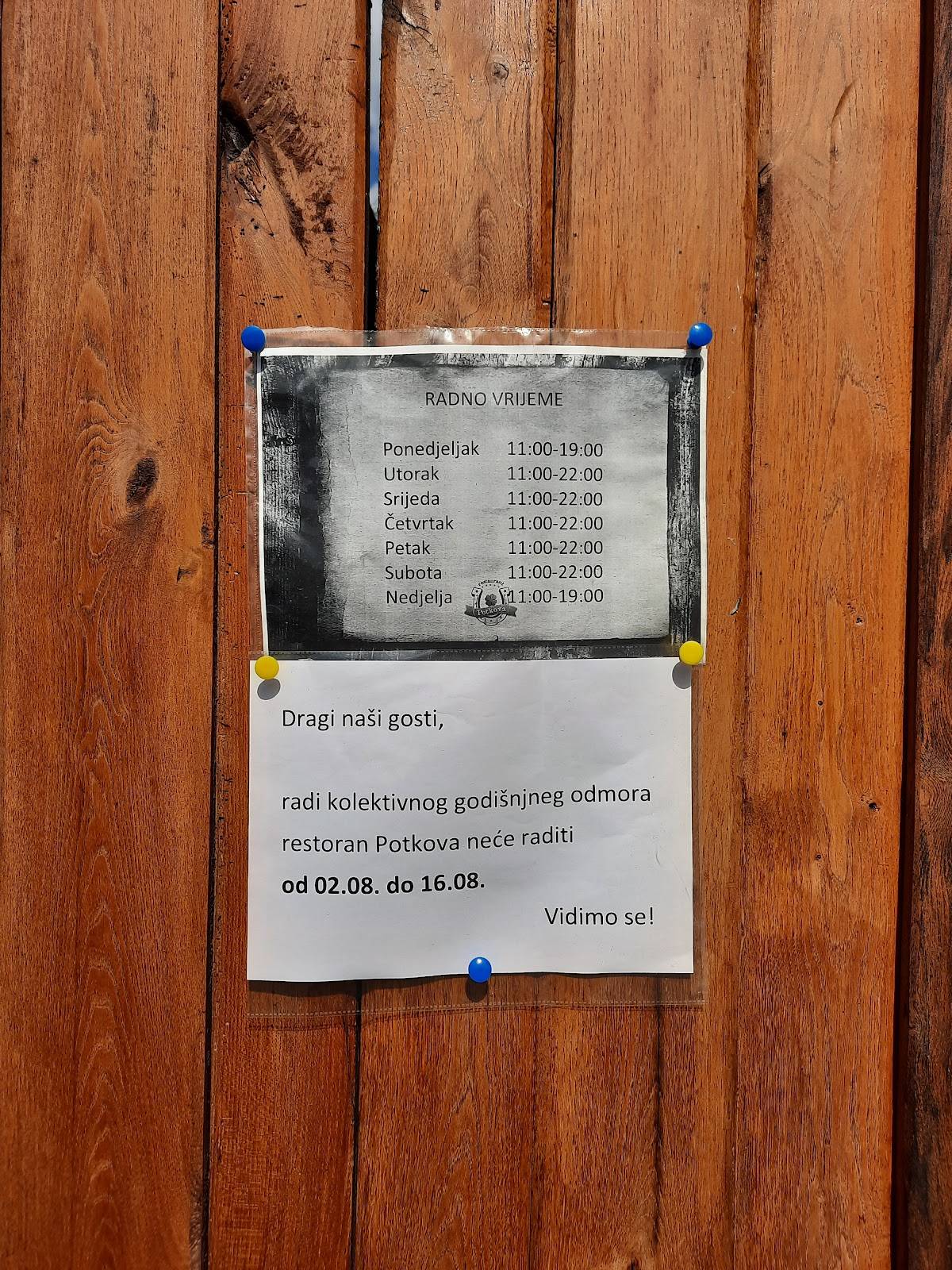 Menu at Potkova restaurant, Zagreb