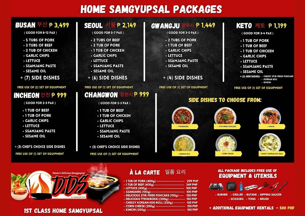 Menu at Zamboanga Branch Davao’s Delicious Samgyup-DDS restaurant ...