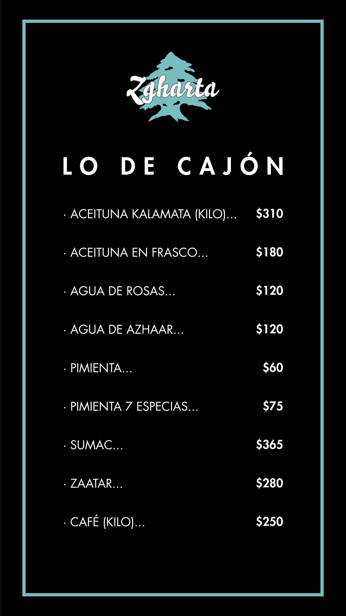 Menu at Zgharta by Lulu Manzur restaurant, Mexico City
