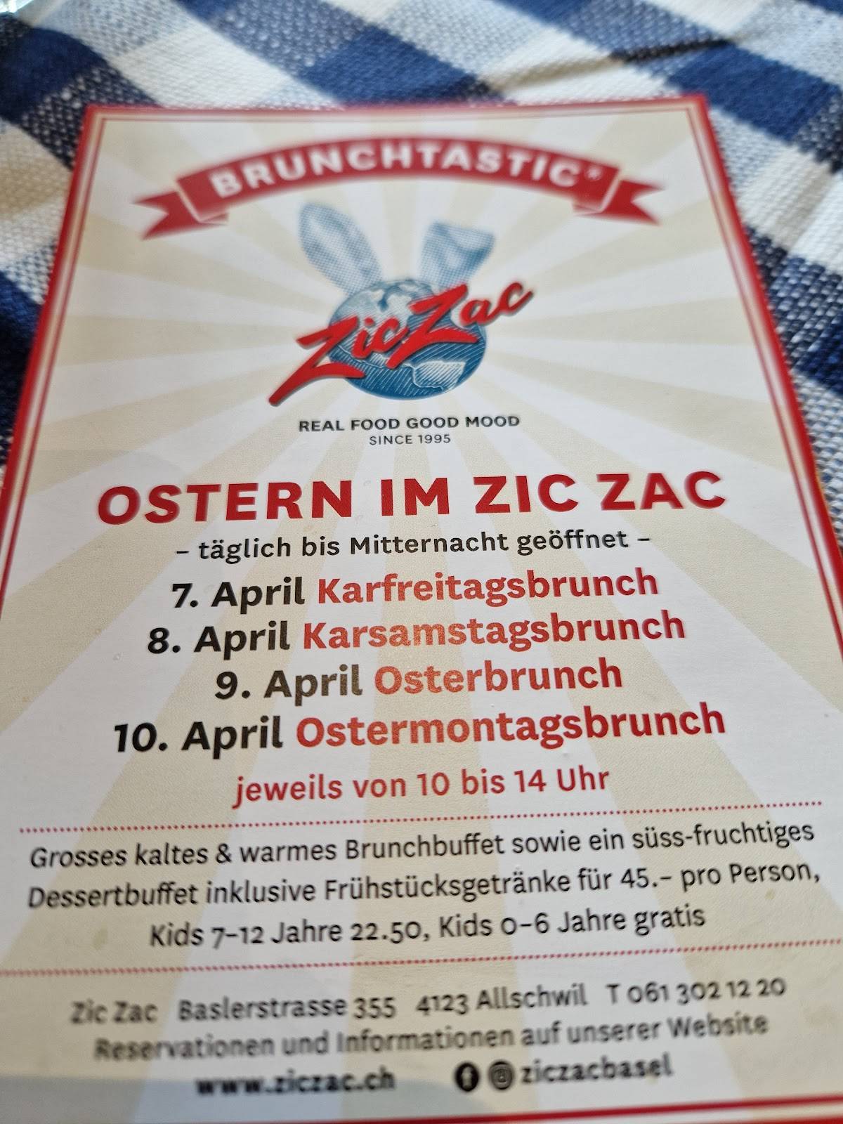 Menu at Zic Zac, Allschwil, Baslerstrasse 355