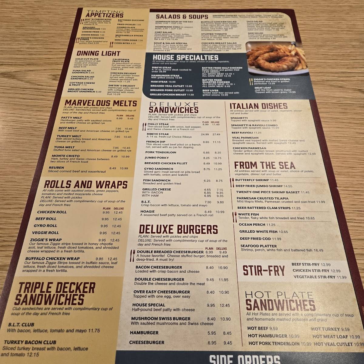 Menu at Ziggie's Family Restaurant, Mendota