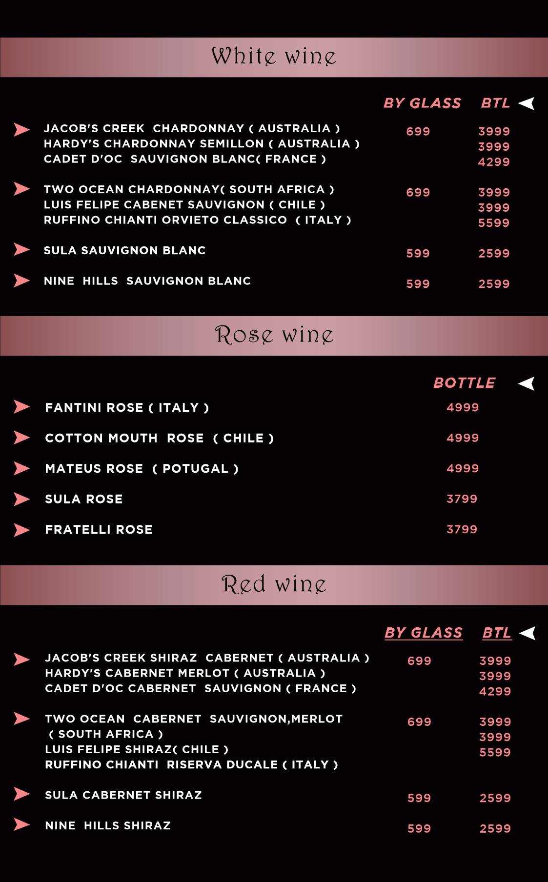Menu at Zorro, Gurugram