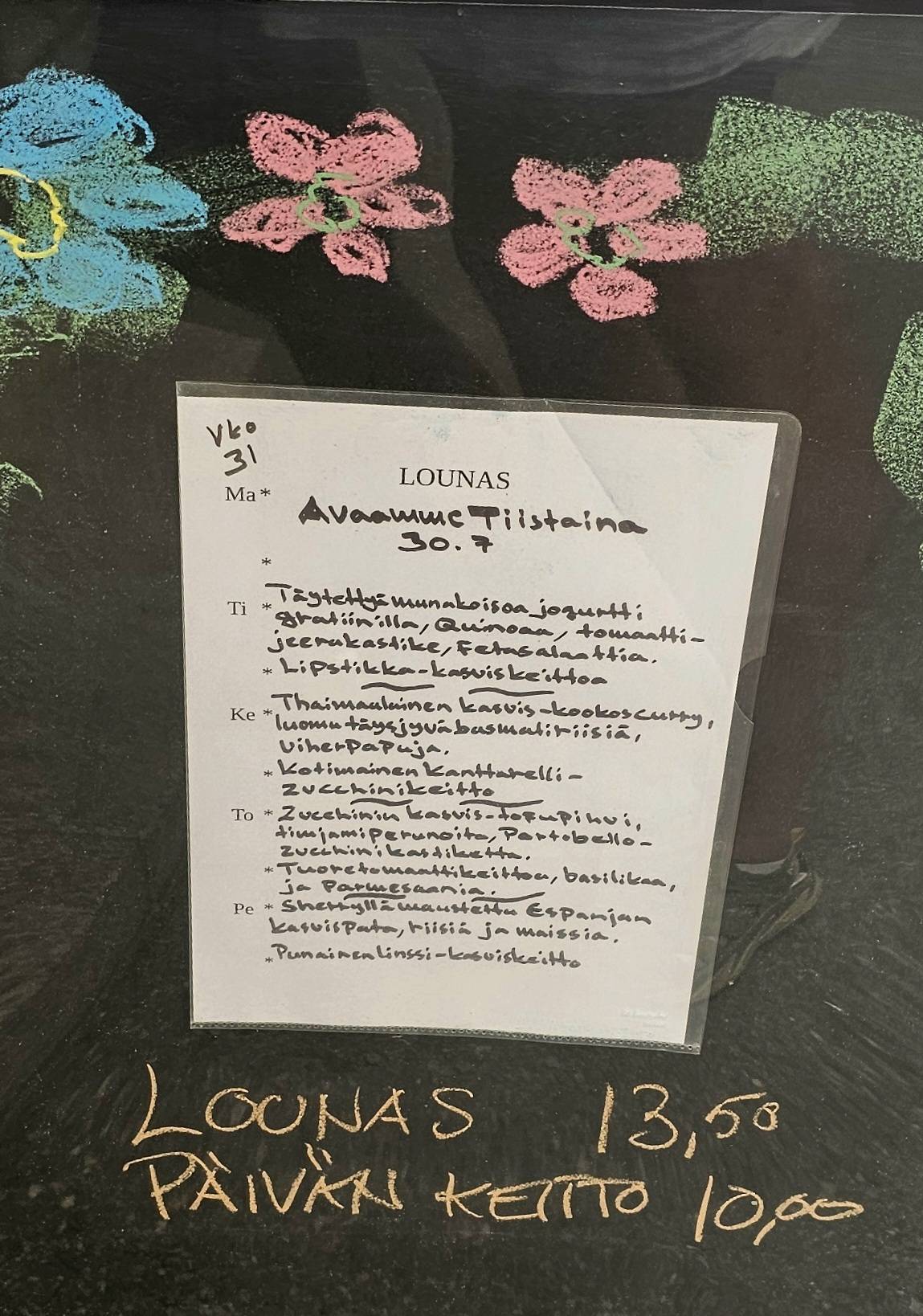 Menu at Zucchini Vegetarian Cafe, Helsinki
