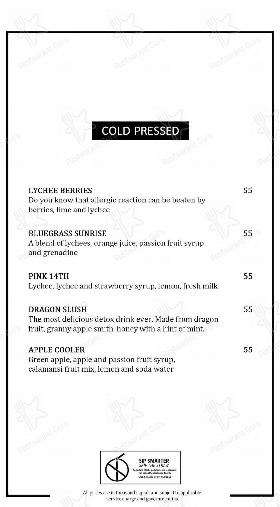 Menu at Bluegrass Bar & Grill, South Jakarta