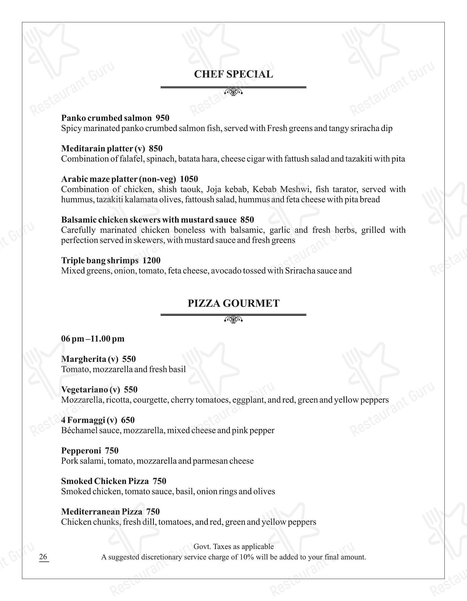 Menu at Ladera, Clarens Hotel, Gurugram