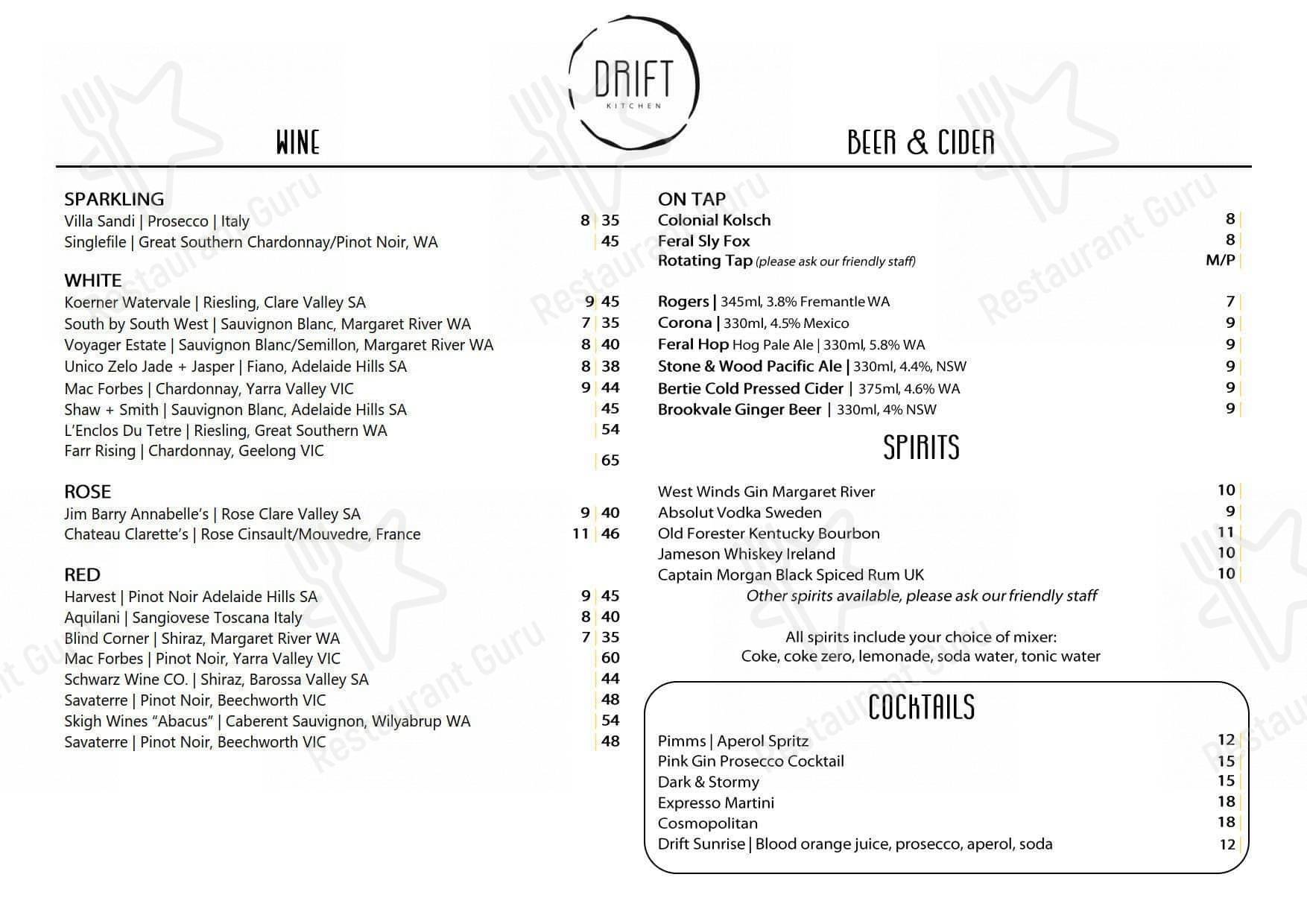 Menu at Drift Kitchen pizzeria, Scarborough