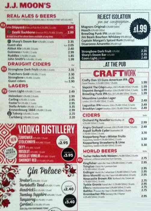 Menu at J.J. Moon's - JD Wetherspoon pub & bar, Wembley, 397 High Rd