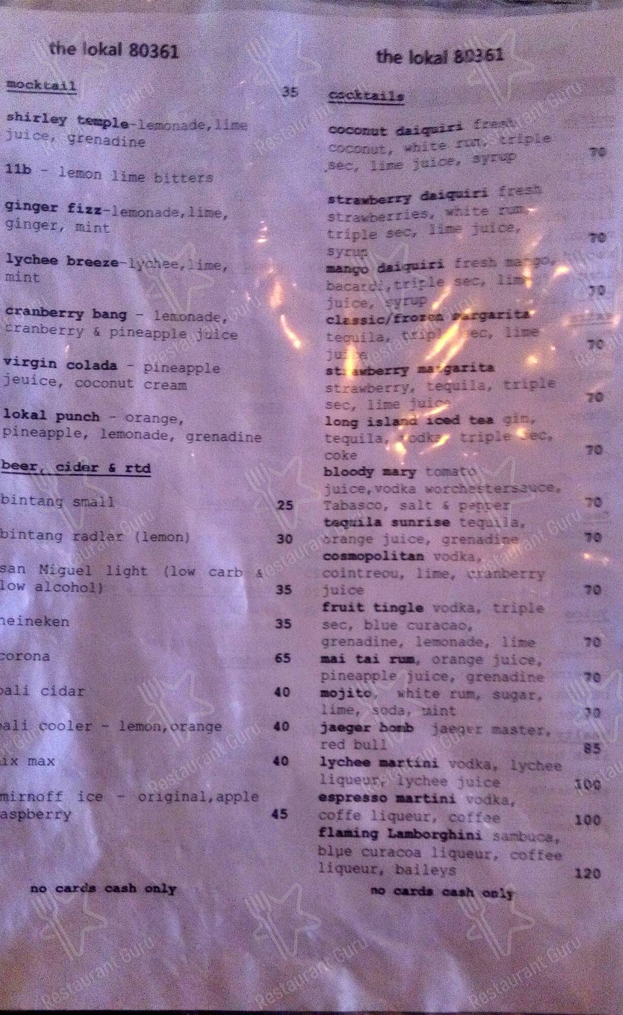 Menu at The Lokal 80361 restaurant, Kuta
