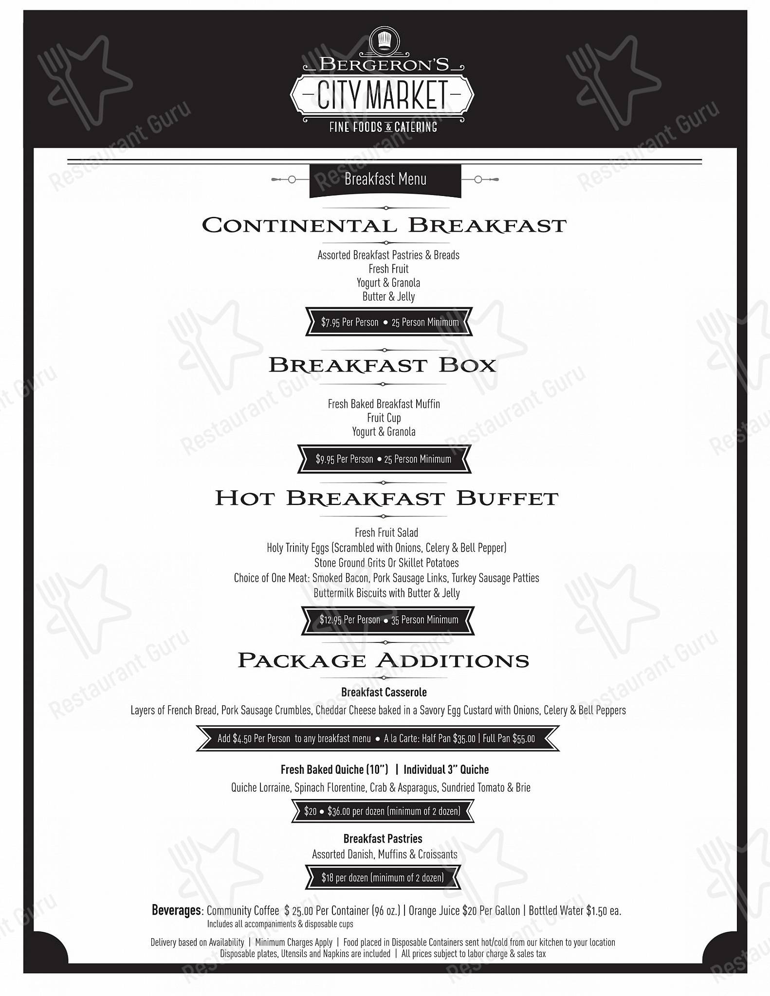 Menu at Bergeron's City Market cafeteria, Baton Rouge, Jefferson Hwy