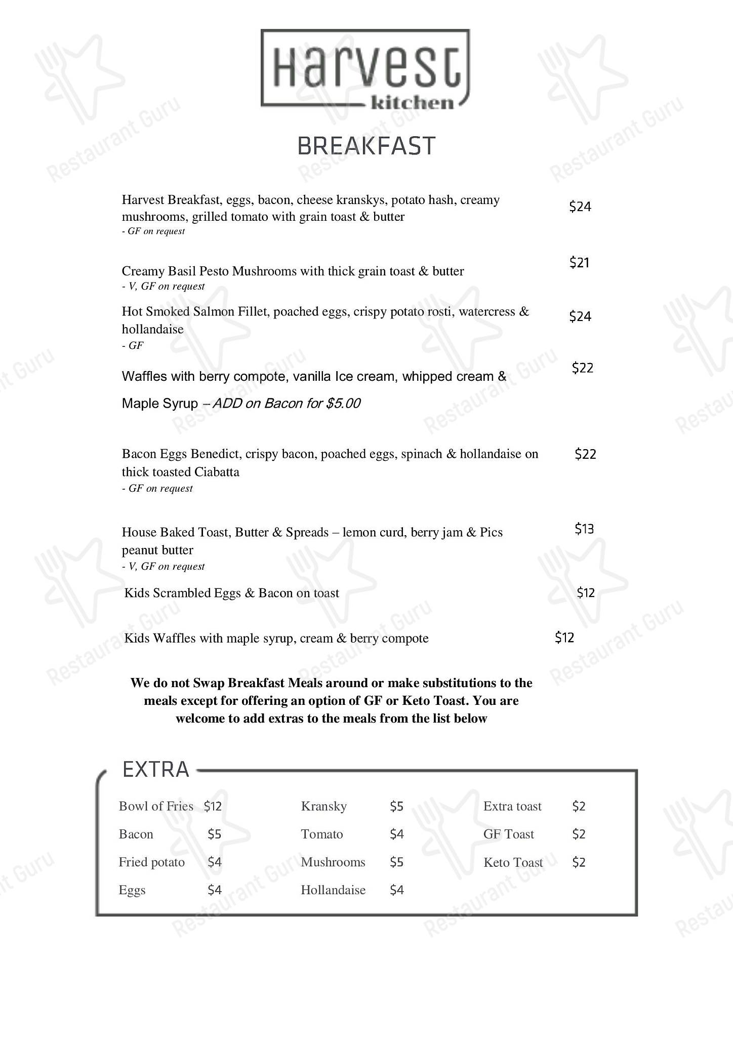 Menu at Harvest Kitchen restaurant, Appleby
