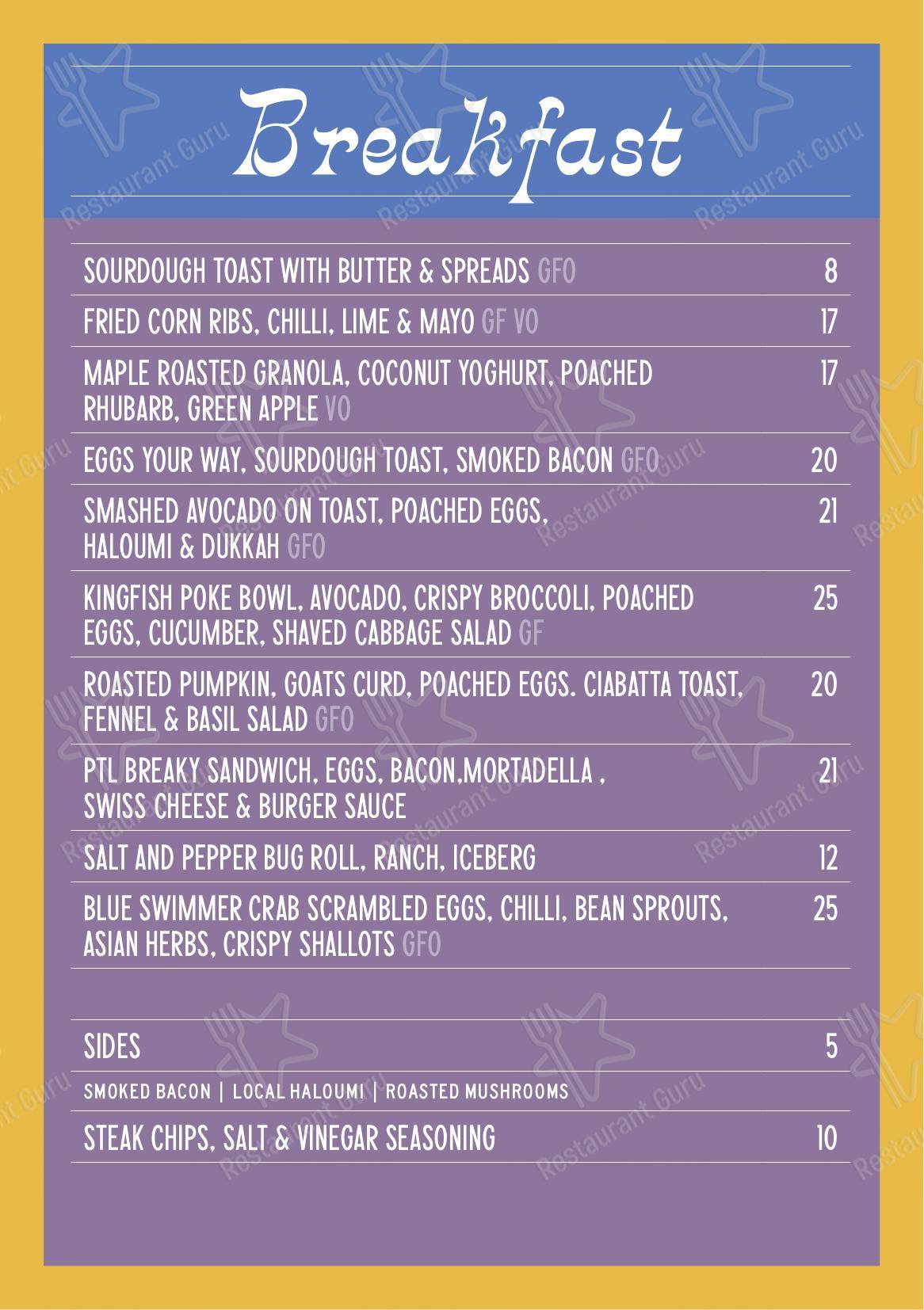 Menu at Part Time Lover restaurant, Adelaide