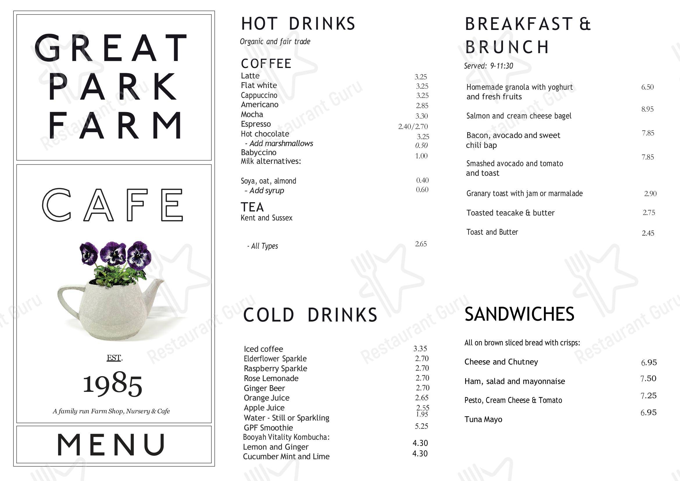 Menu at Great Park Farm cafe, Battle