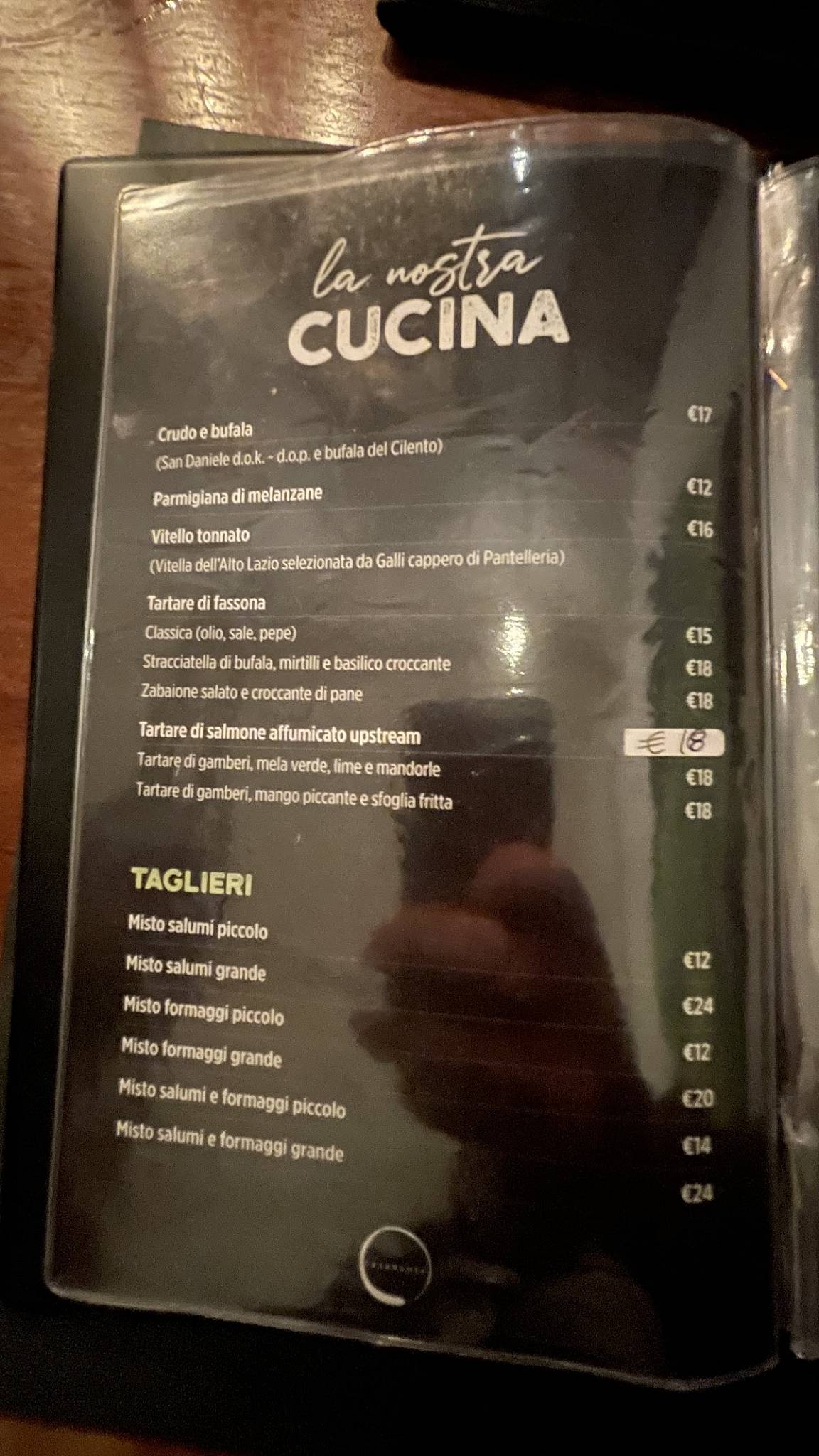 Menu at casadante restaurant, Rome