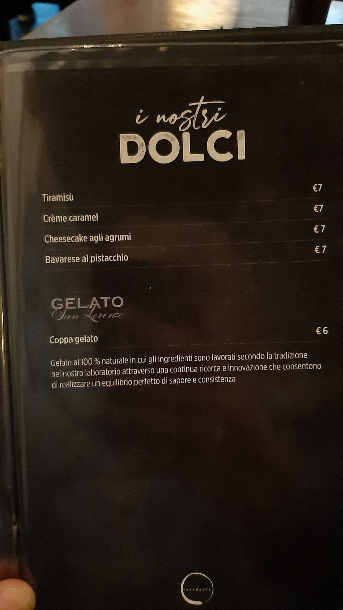 Menu at casadante restaurant, Rome