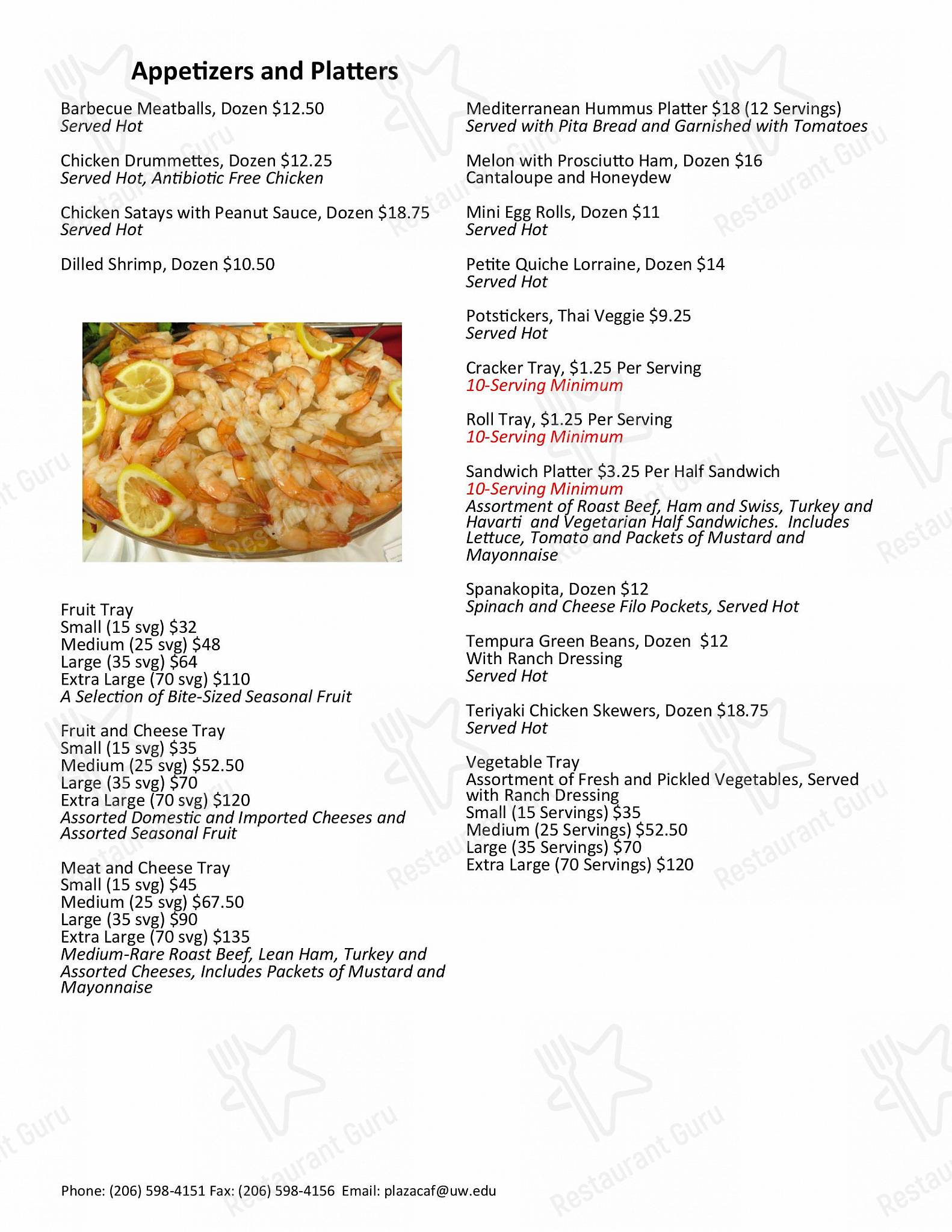 Menu at UWMC Plaza Cafe, Seattle