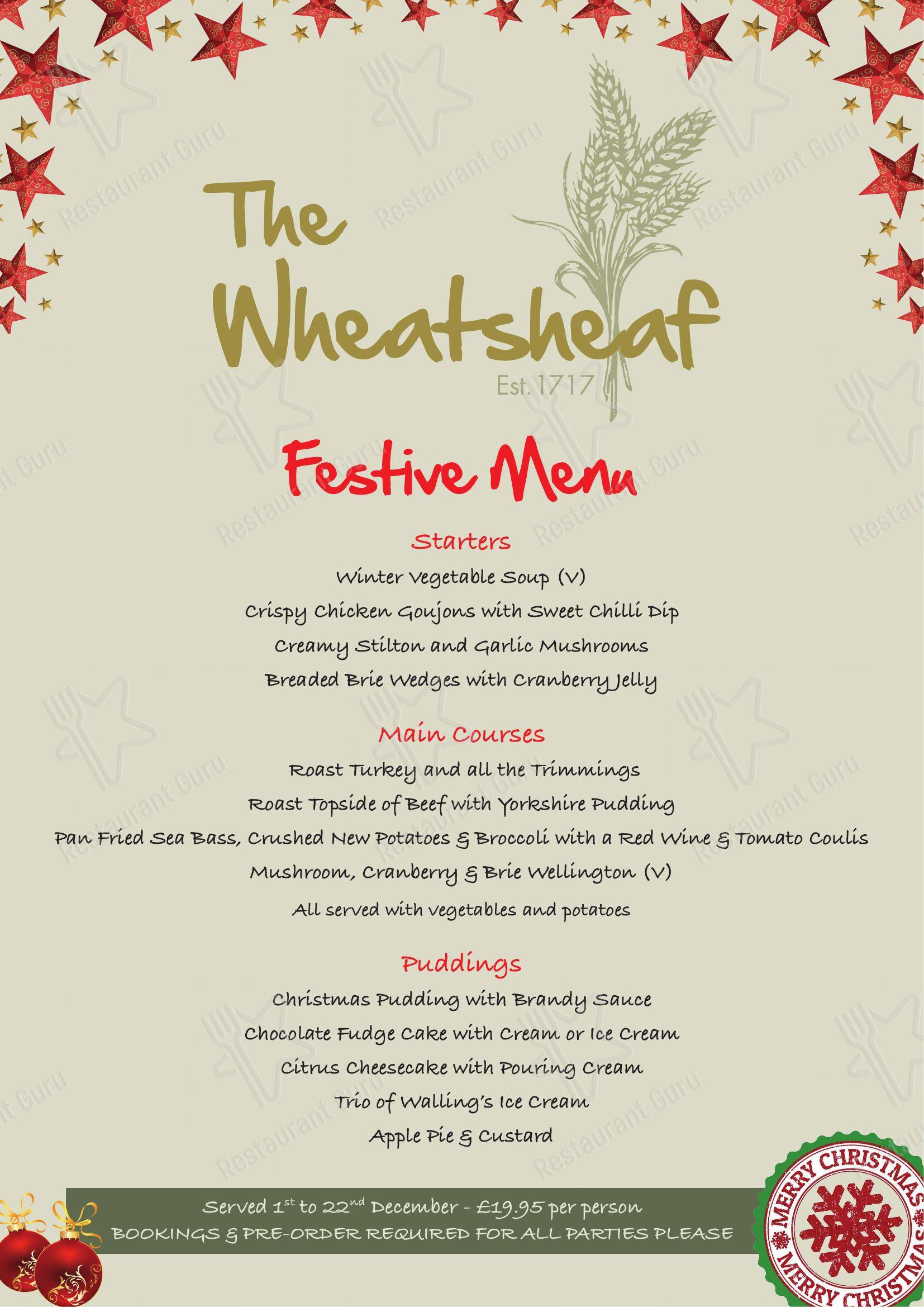 Menu at Wheatsheaf pub & bar, Garstang, 1 Park Hill Rd