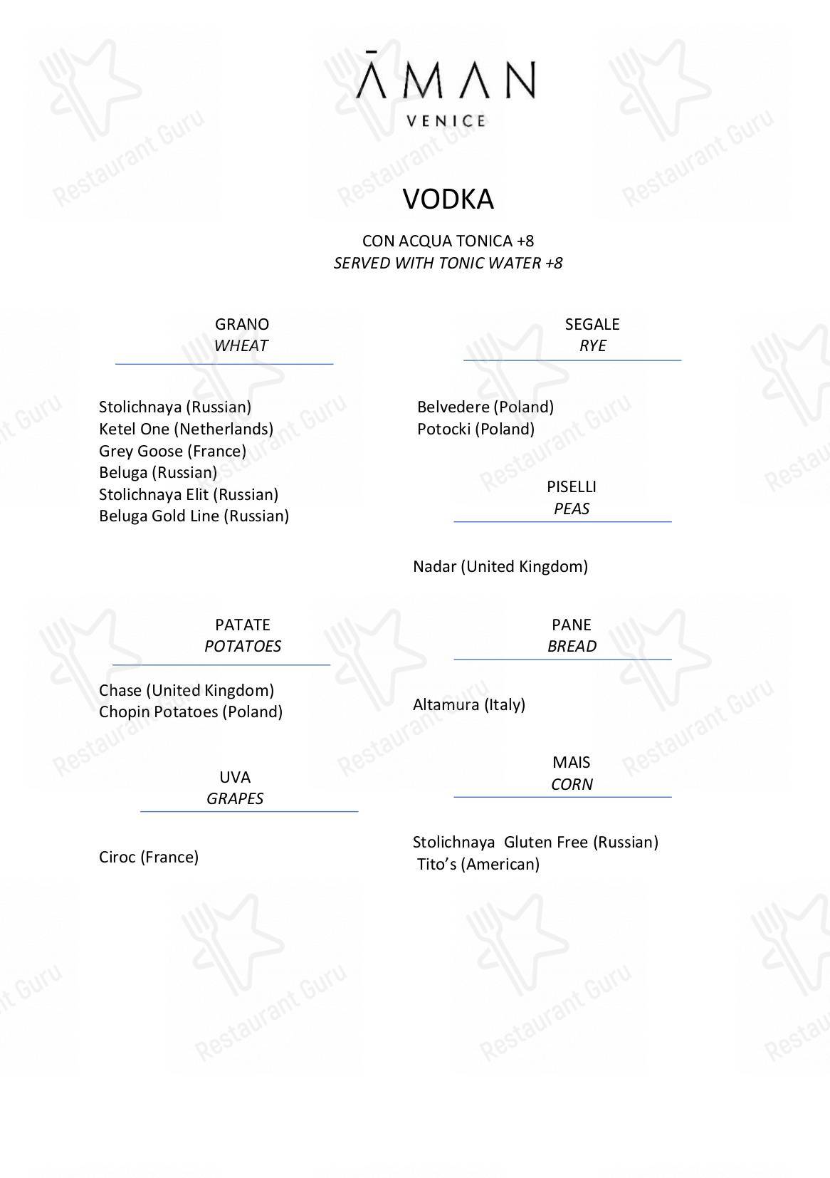 Menu at Arva at Aman Venice restaurant, Venice, Calle Tiepolo