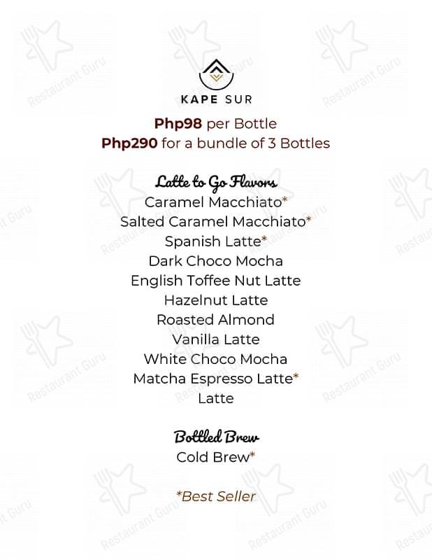 Menu at Kape Sur, Makati, Higher Ground