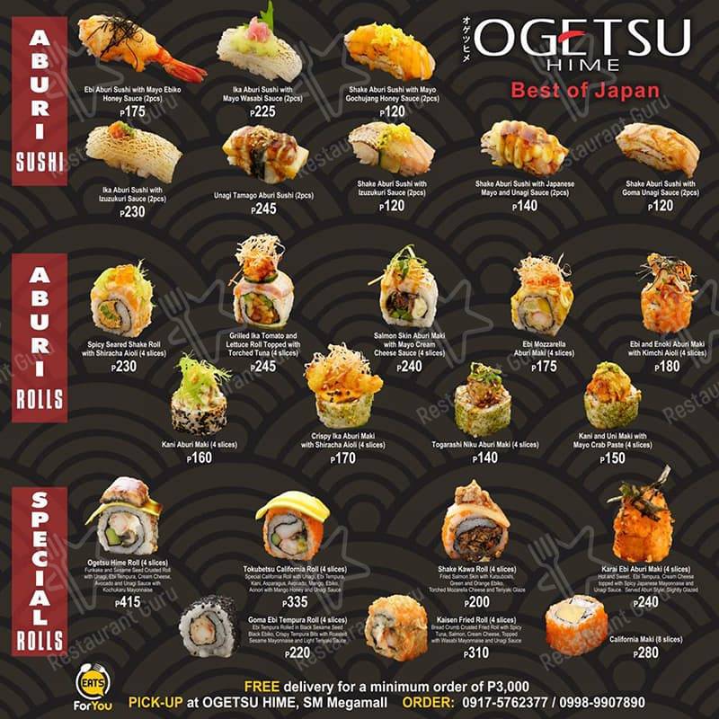 Menu at Ogetsu Hime restaurant, Taguig, Sm Aura Premier