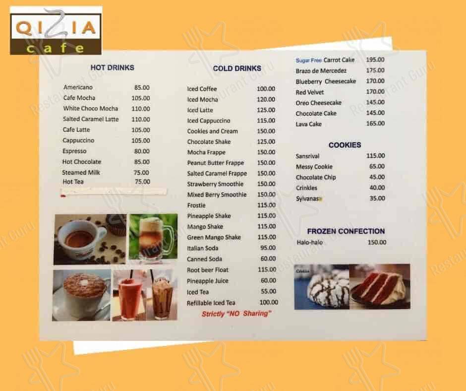 Menu at Qizia Cafe, Marikina, Katipunan Extension